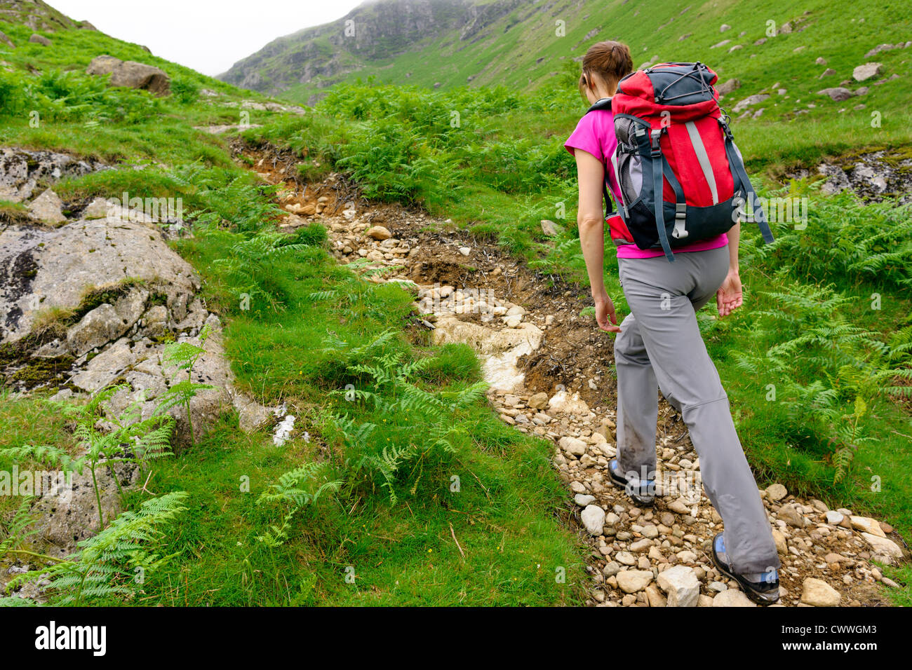 Woman walking up mountain hi-res stock photography and images - Alamy