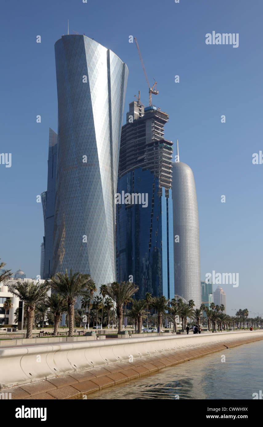 Skyscrapers along the corniche in Doha, Qatar, Middle East Stock Photo ...