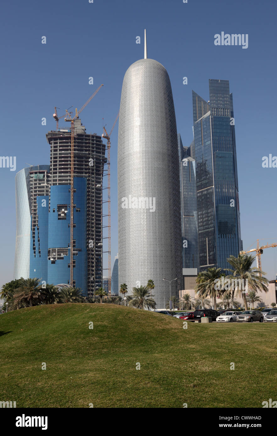 Skyscrapers in Doha West Bay, the new downtown district of Doha, Qatar ...