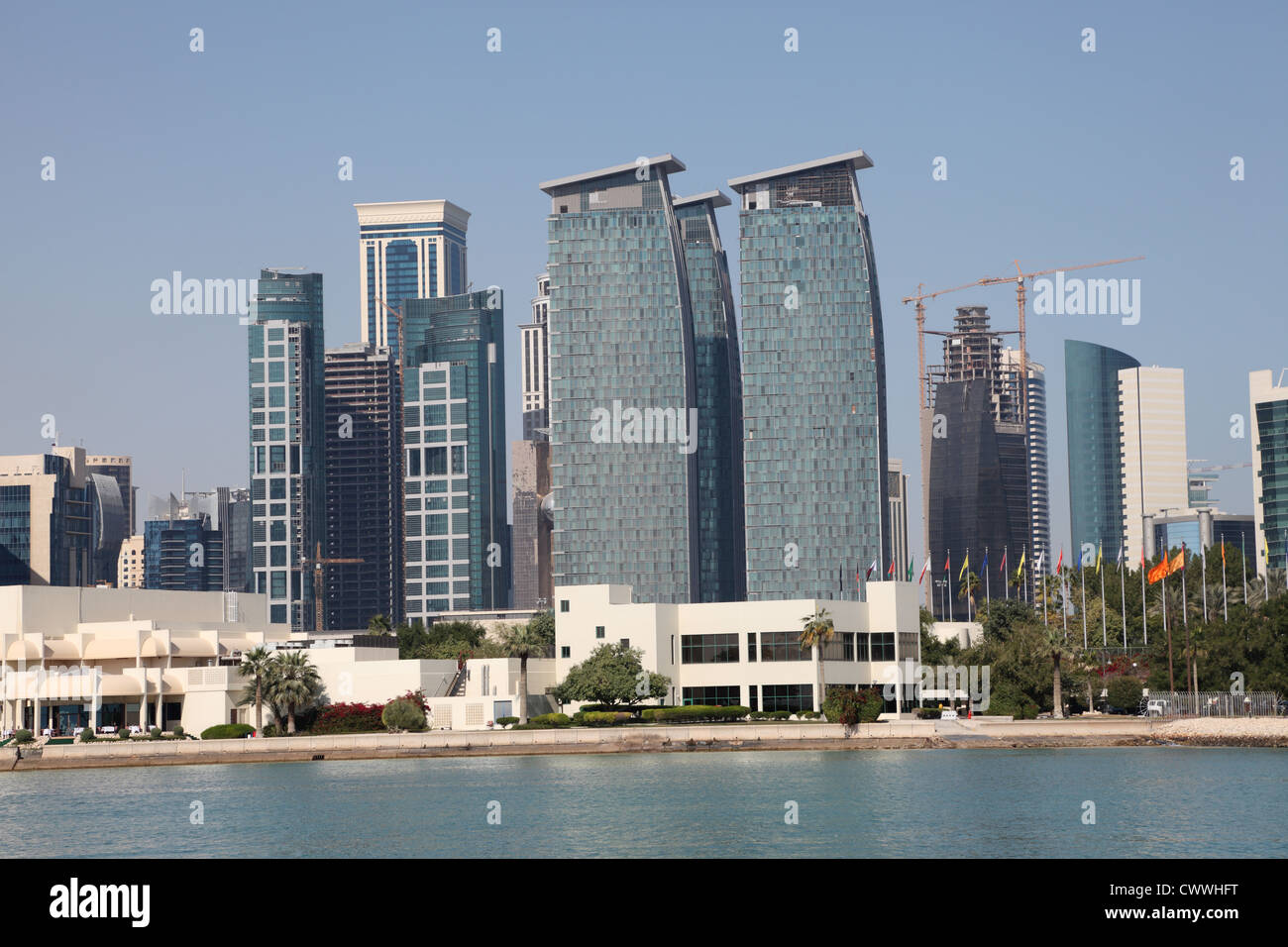 Skyline of the new Doha downttown district Al Dafna, Qatar, Middle East ...
