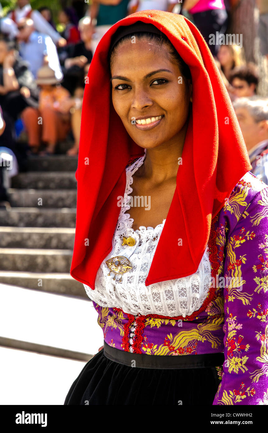 Woman wearing a traditional Sardinian costume at the religious feast ...