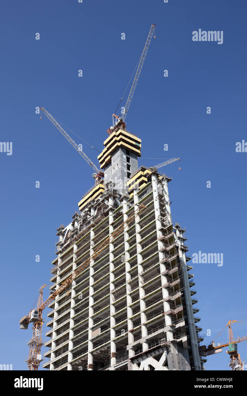 Skyscraper construction site in Doha downtown district, Qatar, Middle ...
