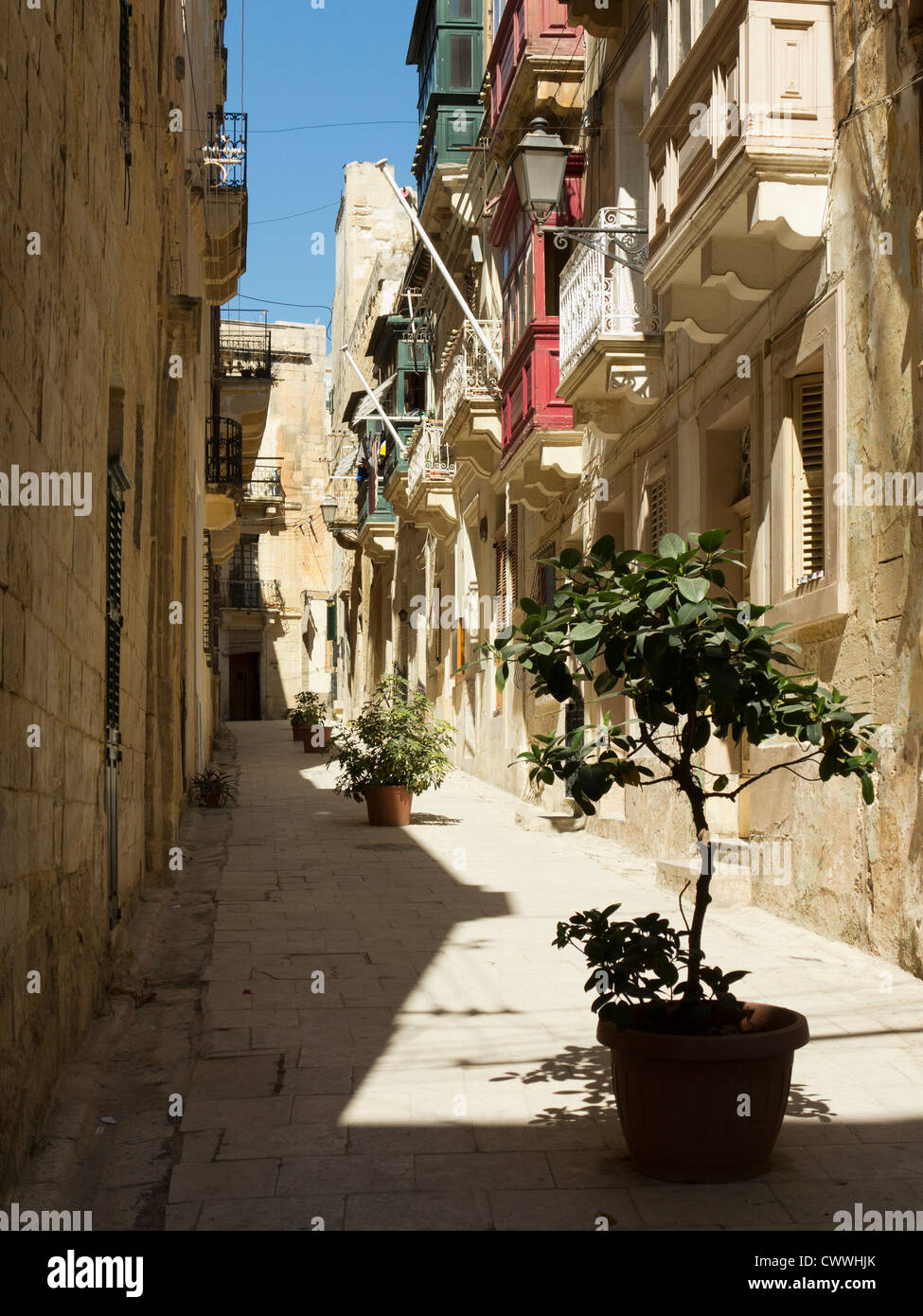 Maltese architecture seen on the streets of Birgu, the Island of Malta ...