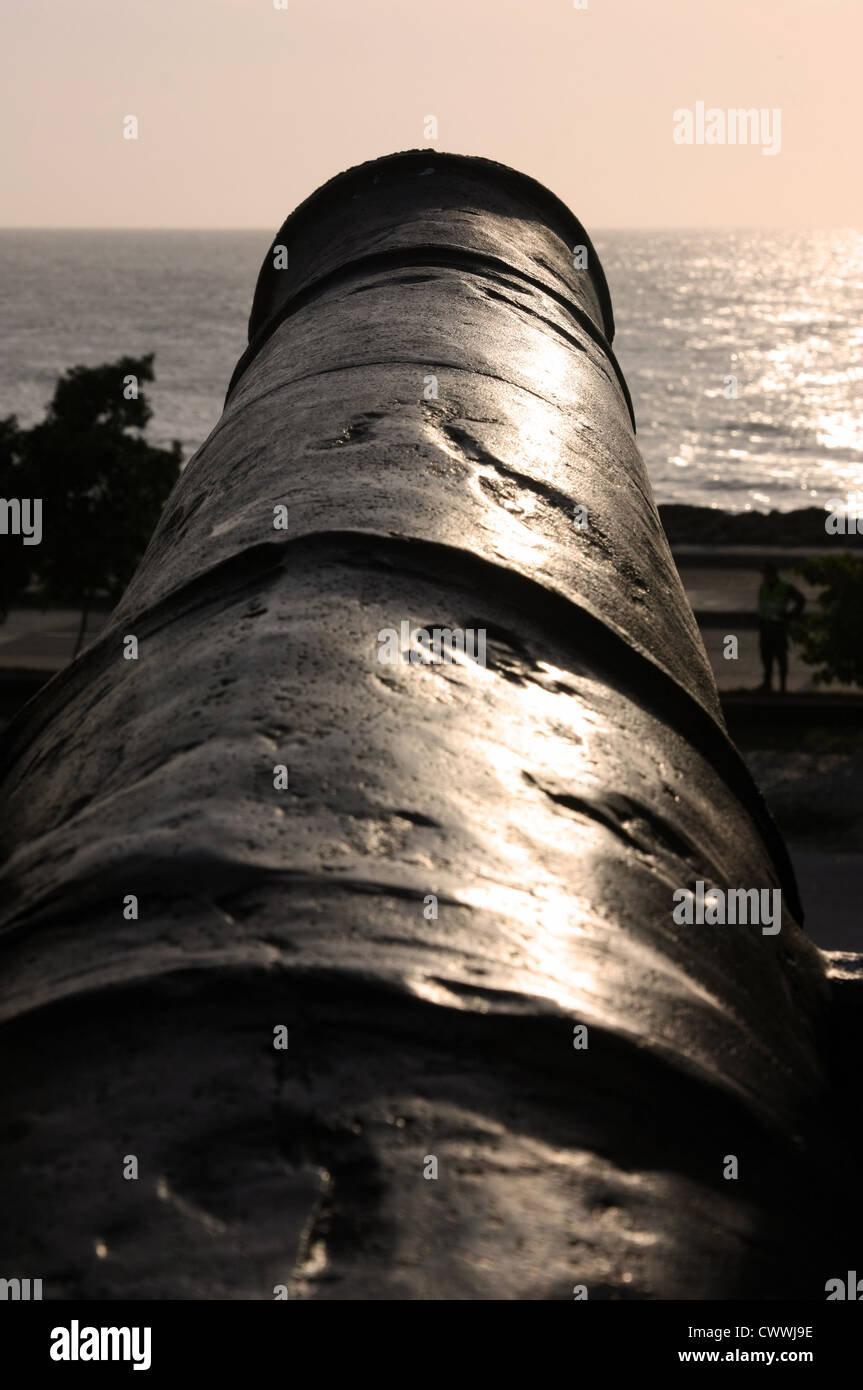 Spanish Colonial period cannon point to the Caribbean from the walls of ...