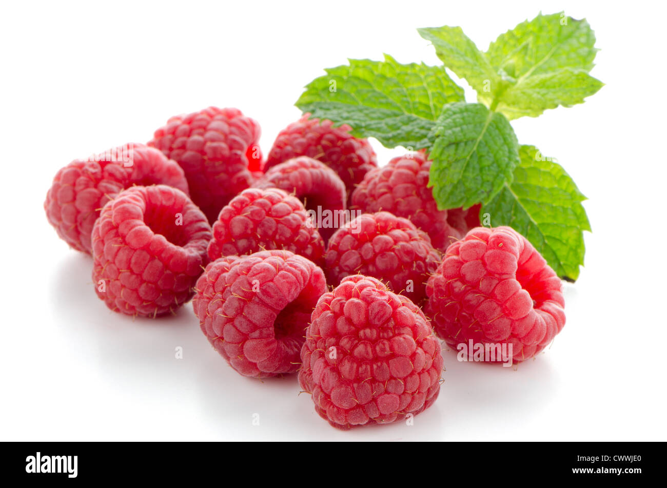 Ripe red raspberry on white background Stock Photo - Alamy