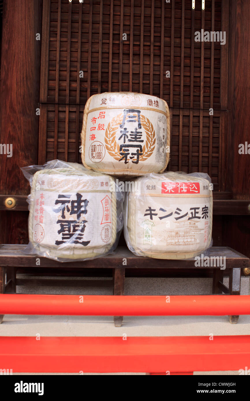 Japanese sake (rice wine) is a traditional donation at Shinto shrines ...