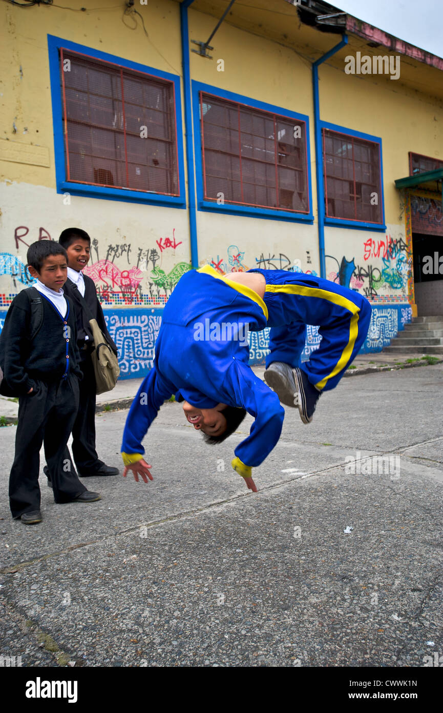 Boy jumping on the streets of Bogota, Colombia, South America Stock ...