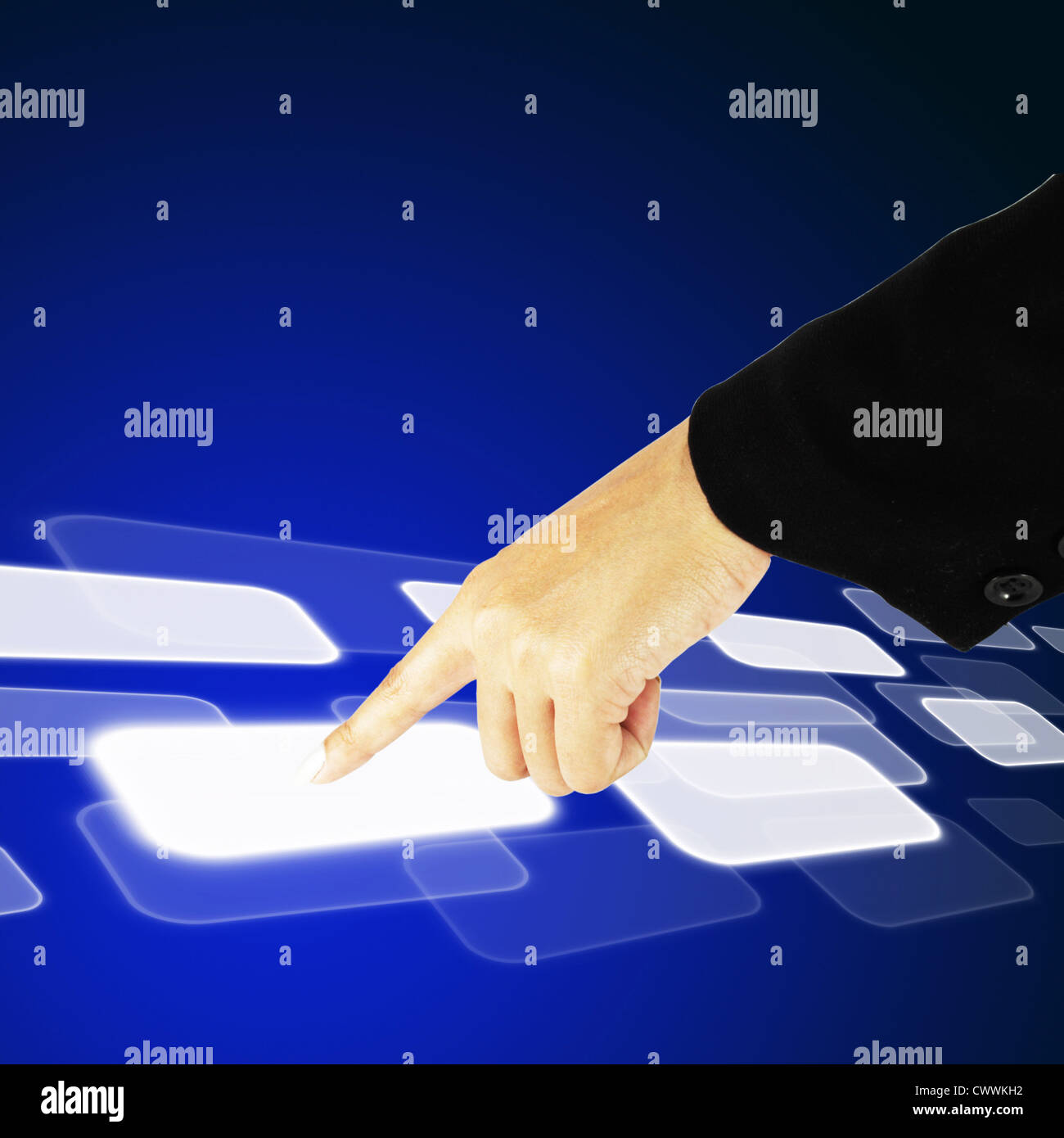 hand pushing a button on a touch screen interface Stock Photo - Alamy