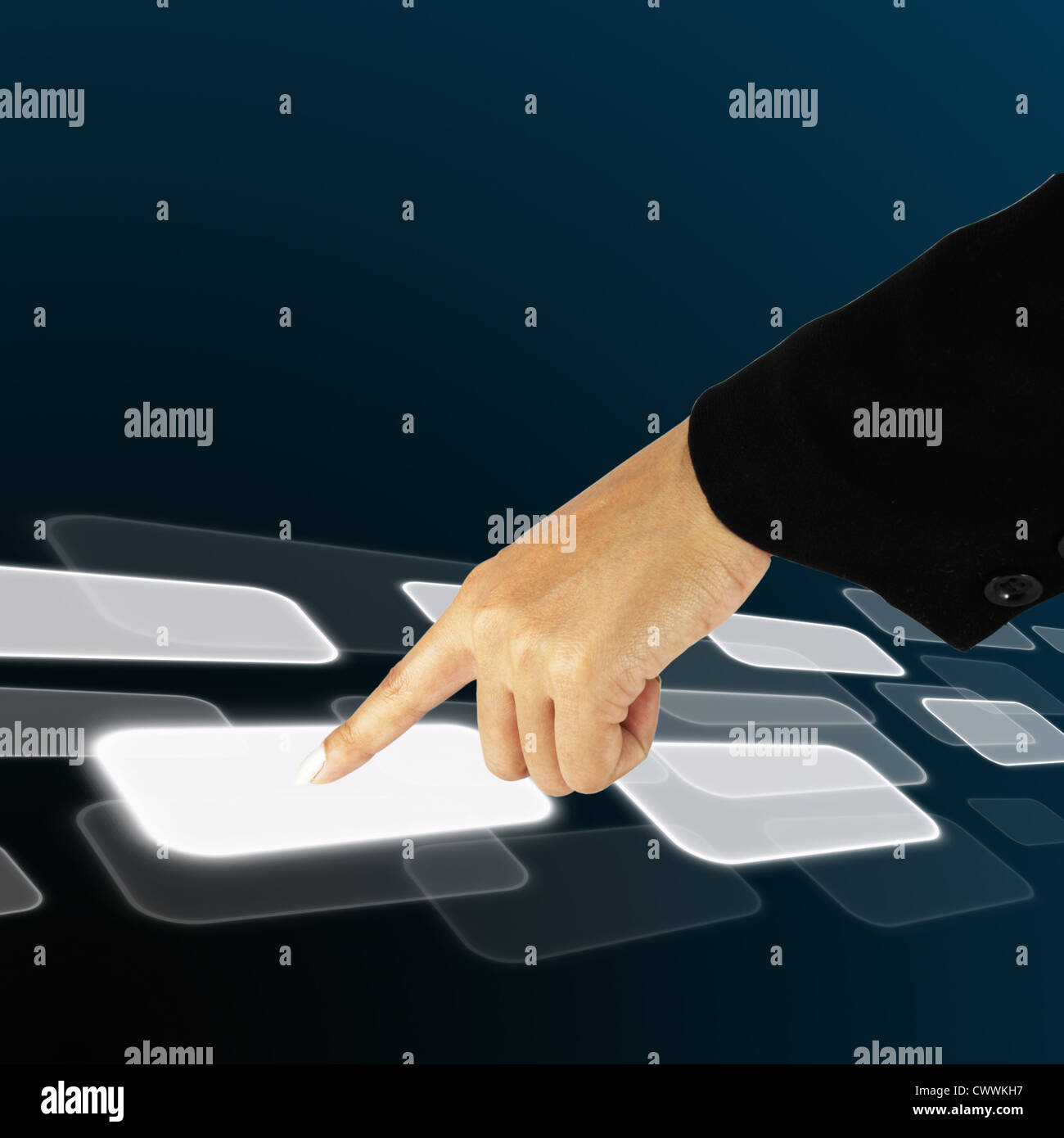 hand pushing a button on a touch screen interface Stock Photo - Alamy