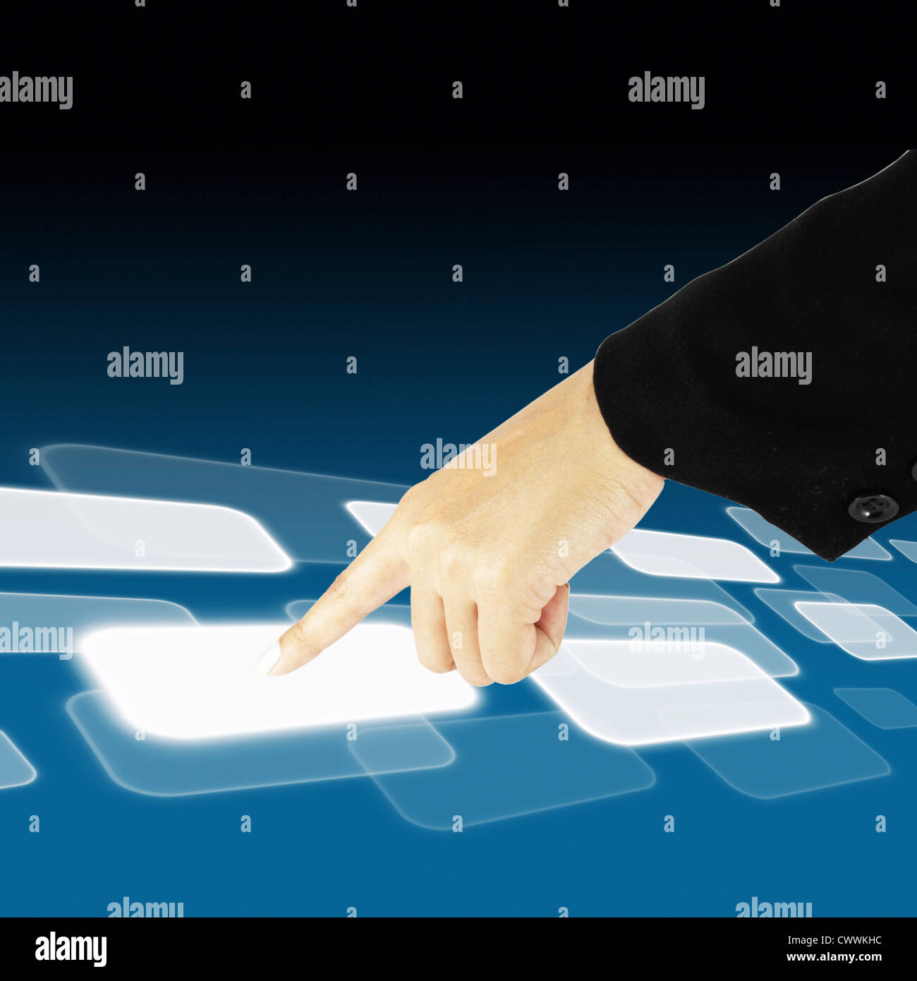 hand pushing a button on a touch screen interface Stock Photo - Alamy