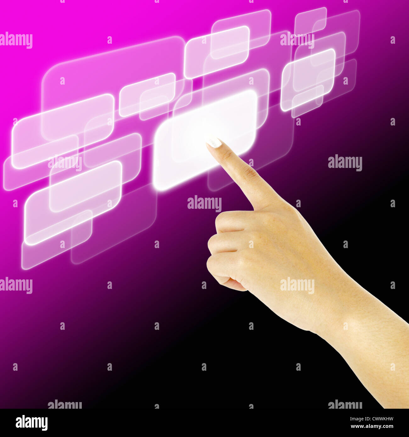 hand pushing a button on a touch screen interface Stock Photo - Alamy