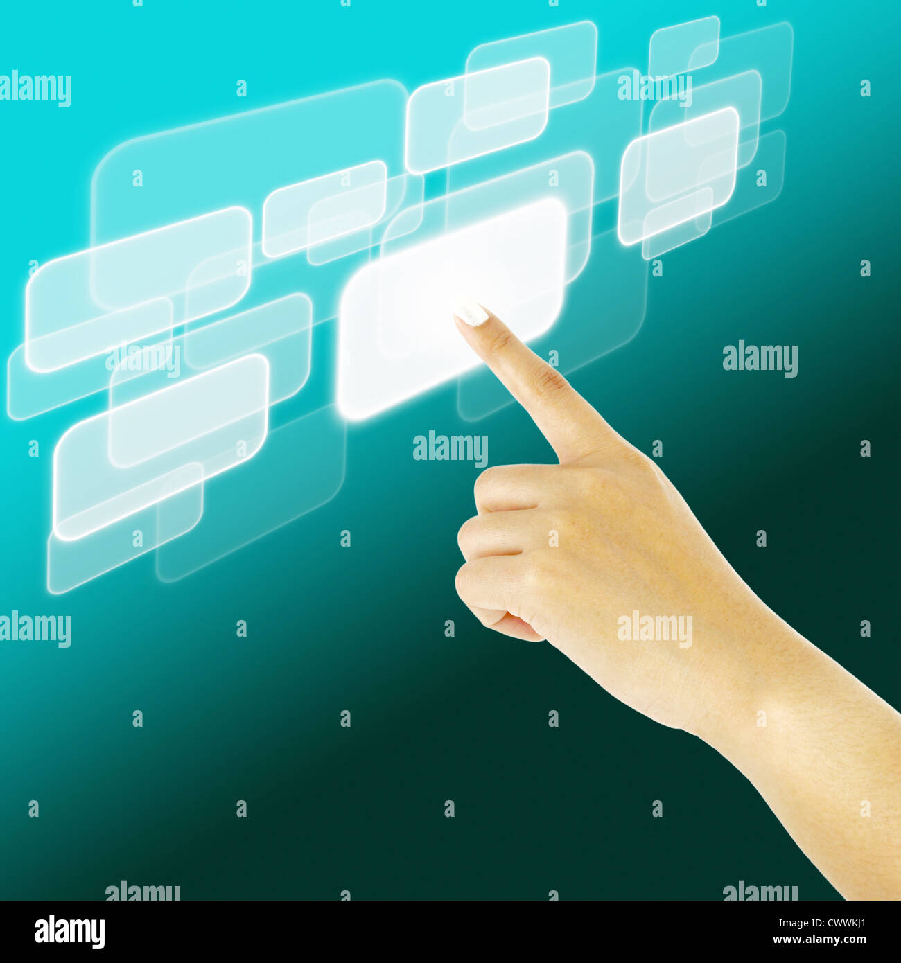 hand pushing a button on a touch screen interface Stock Photo - Alamy