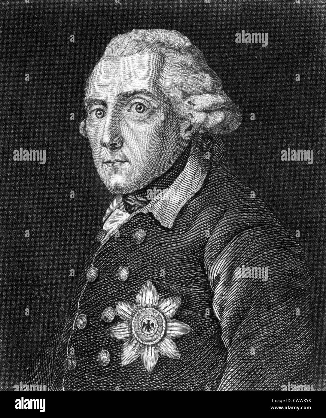 Frederick II (1712-1786) on engraving from 1859. King of Prussia during ...