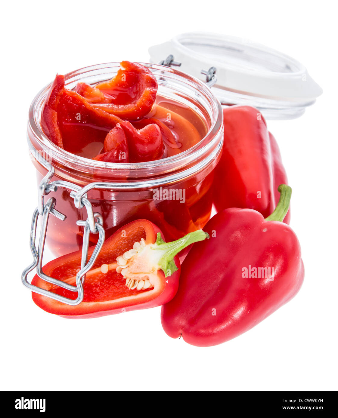 Canned Paprikas isolated on white background Stock Photo - Alamy