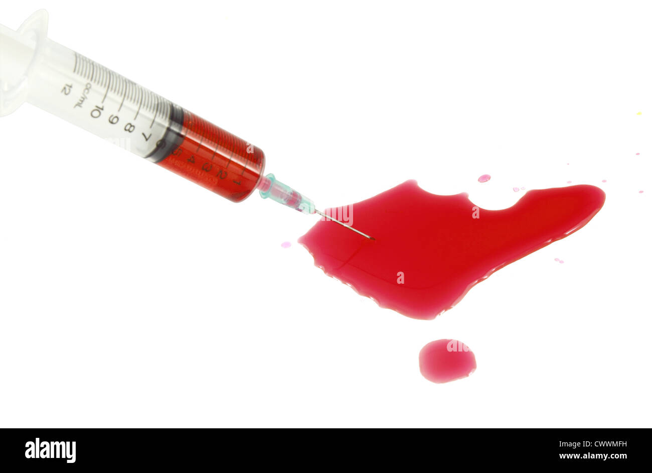 syringe with blood on a white background Stock Photo - Alamy