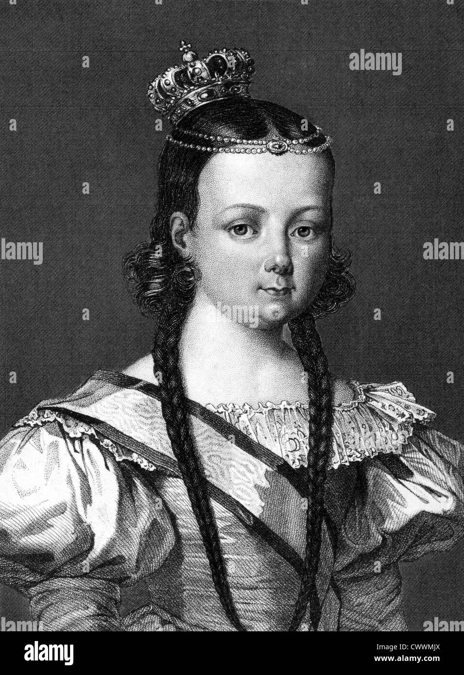 Isabella II of Spain (1830-1904) on engraving from 1859. The only Queen ...