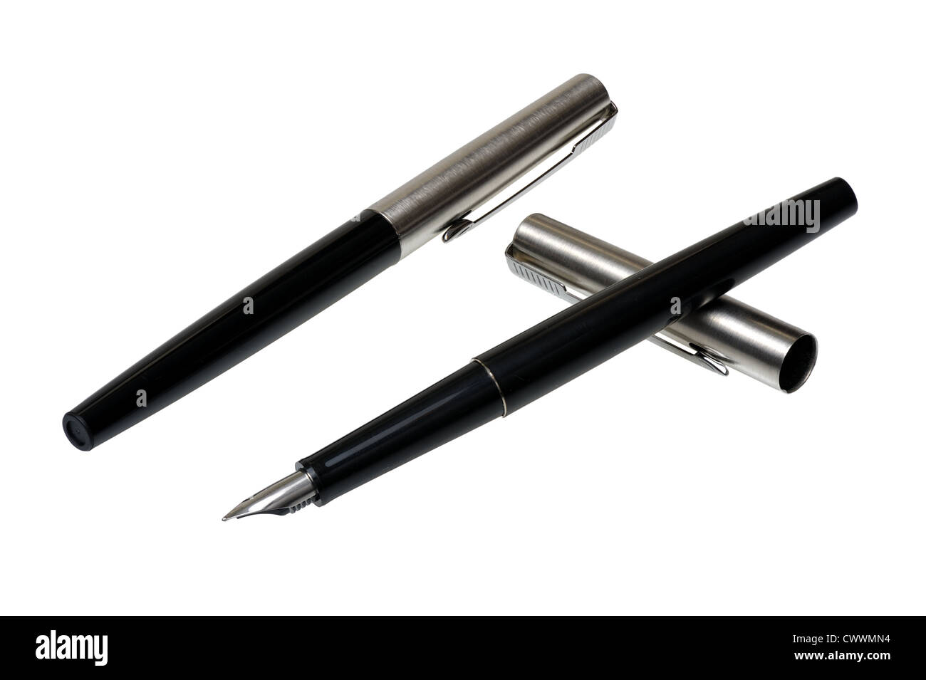 Two pens in black on a white background Stock Photo - Alamy