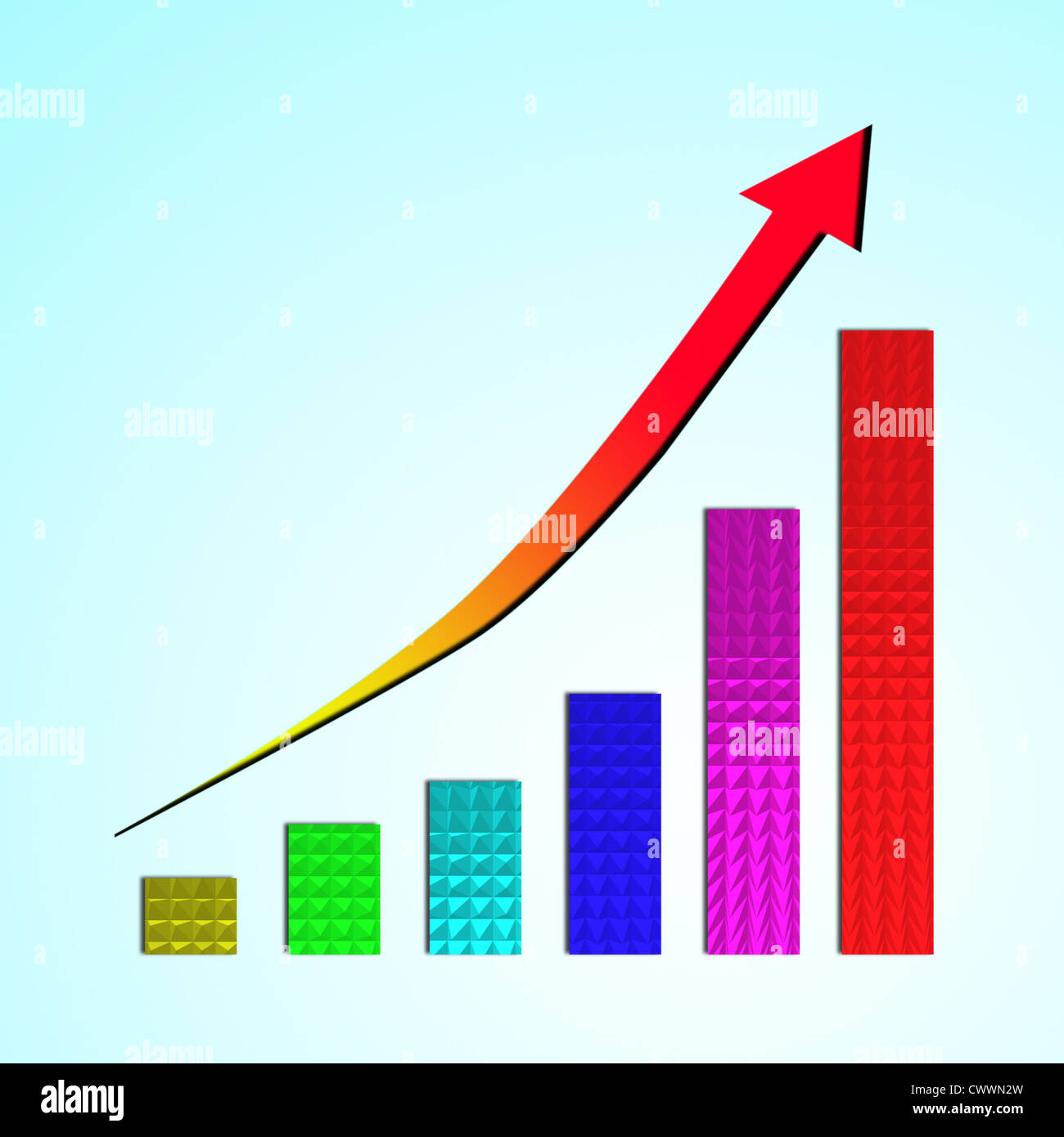 Growing bar chart and rising arrow Stock Photo - Alamy