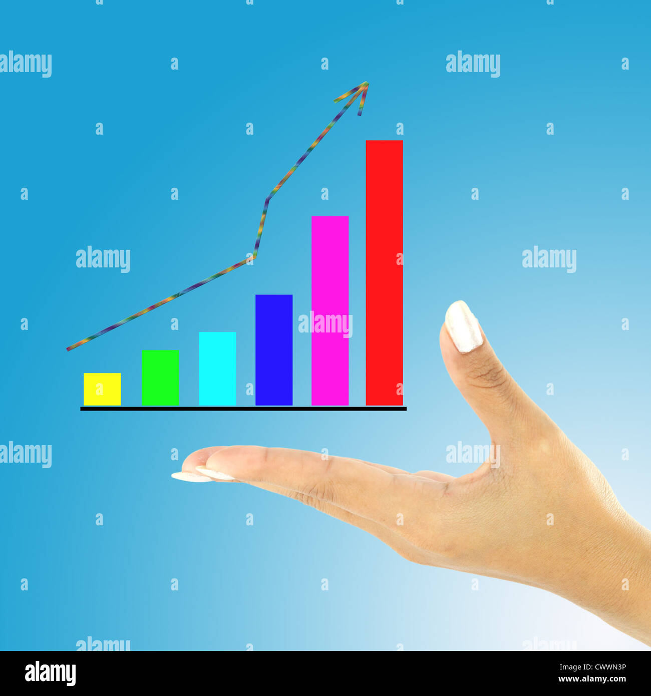 Hand showing graph isolated on white Stock Photo - Alamy