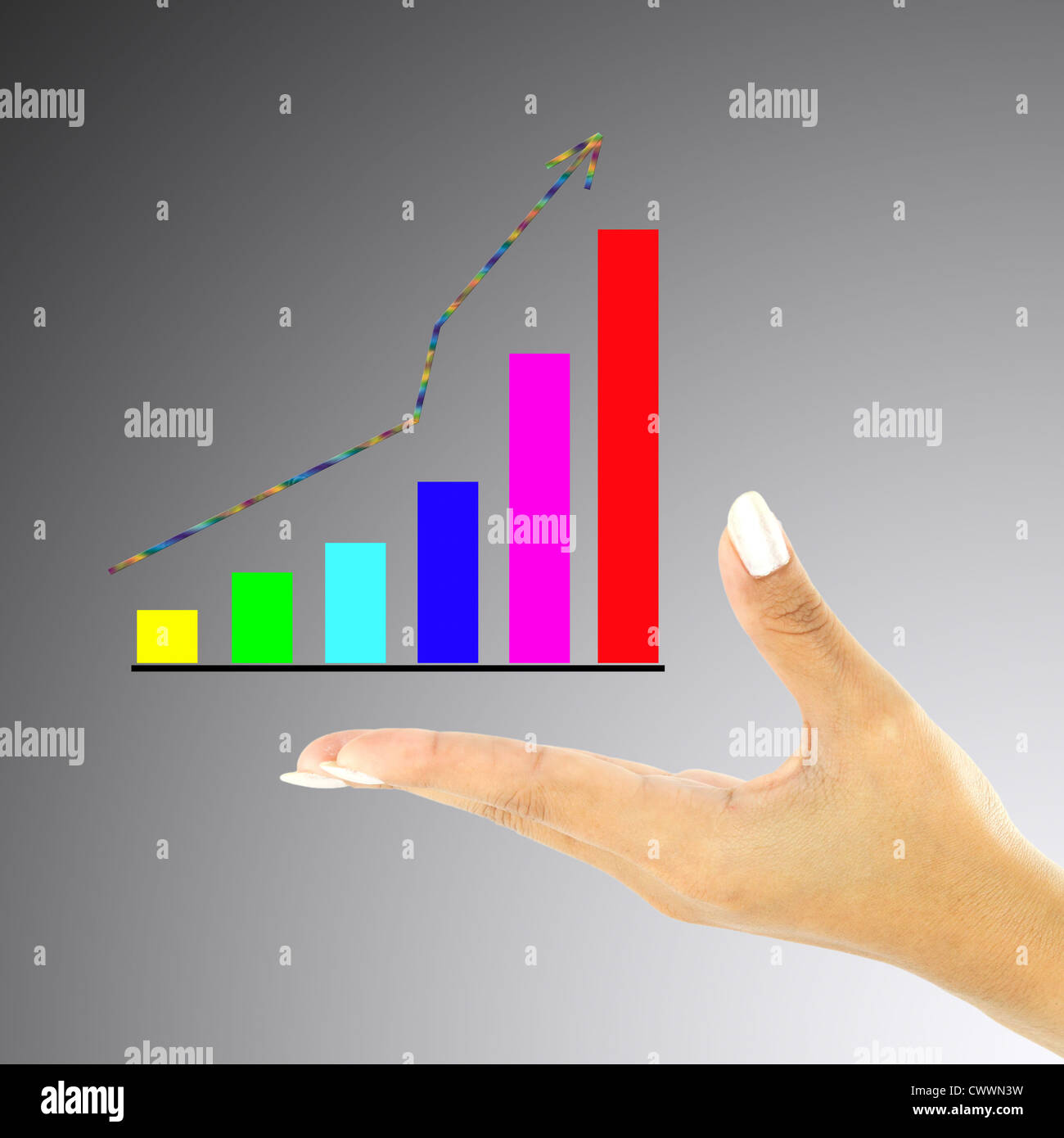 Hand showing graph isolated on white Stock Photo - Alamy