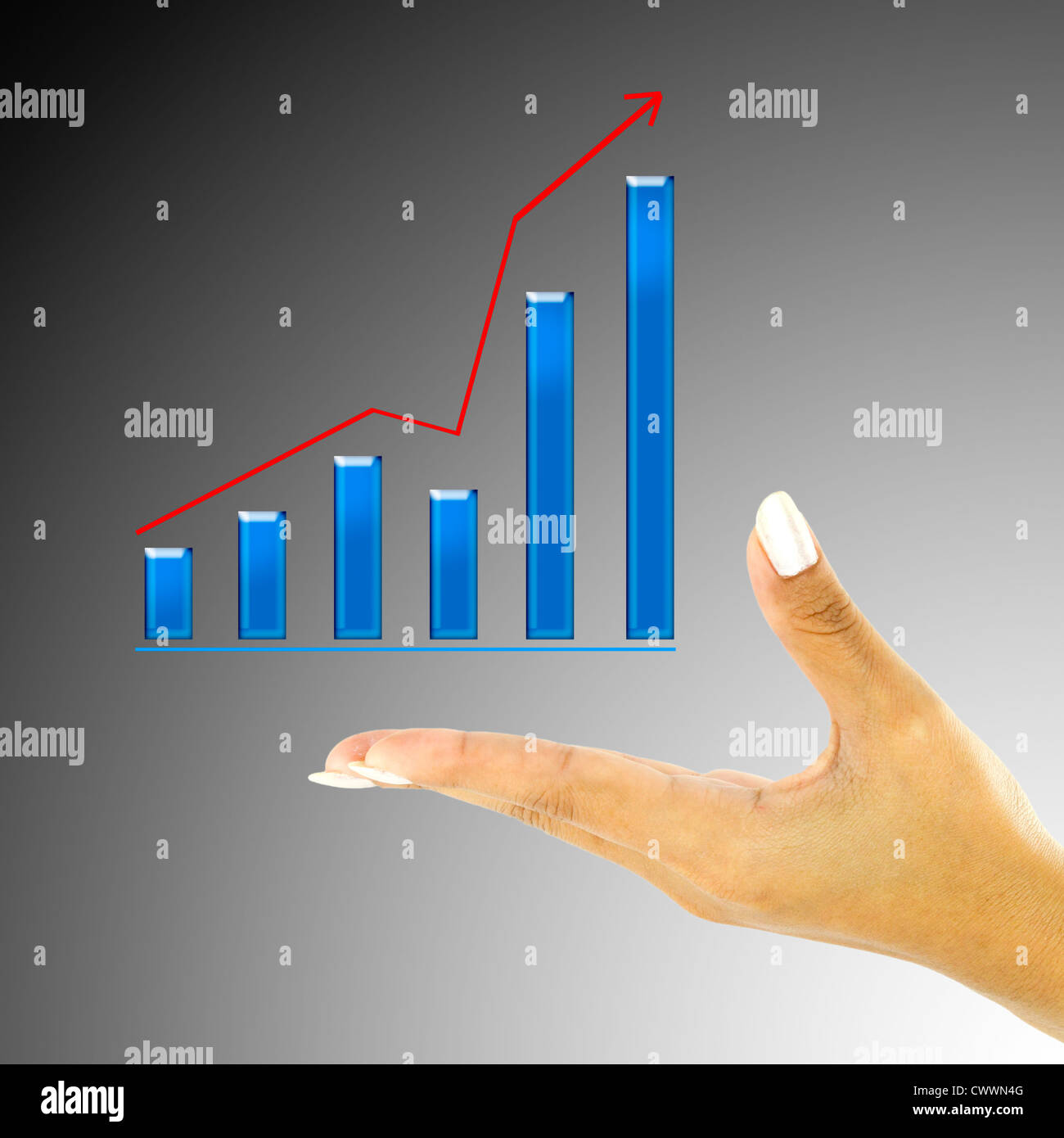 Hand showing graph isolated on white Stock Photo - Alamy