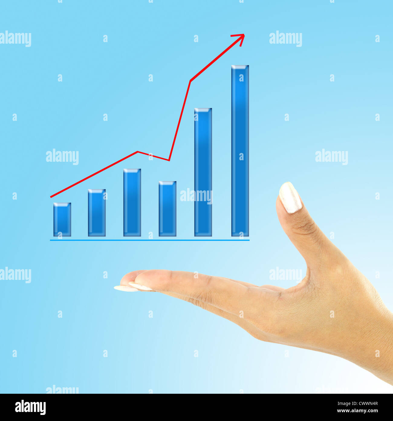 Hand showing graph isolated on white Stock Photo - Alamy