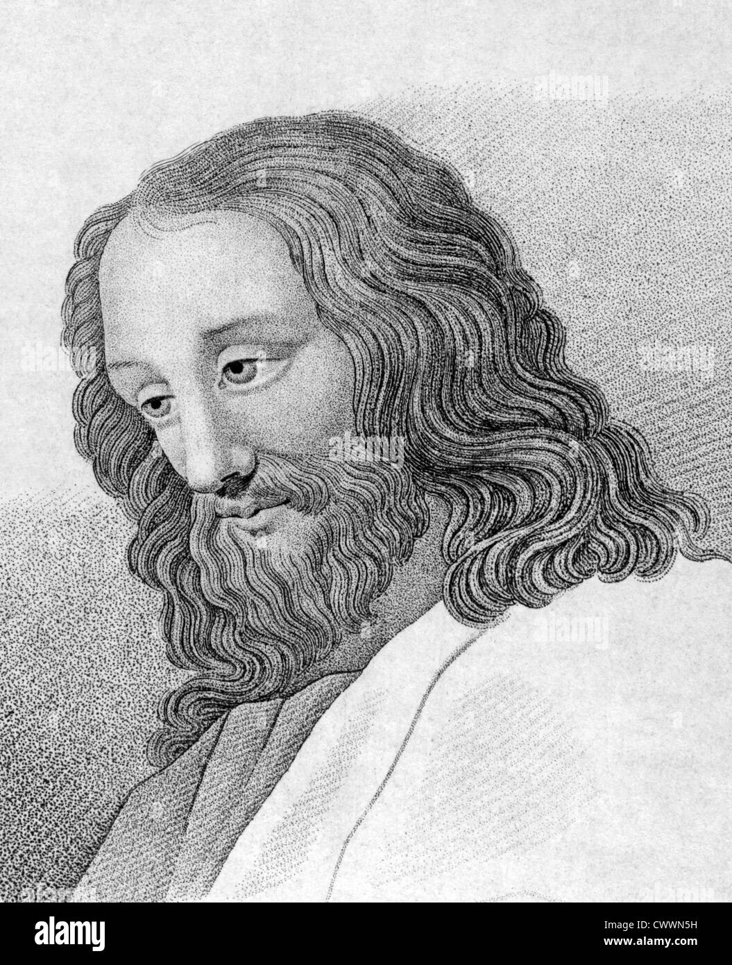 Jesus Christ on engraving from 1859. Engraved by unknown artist and ...