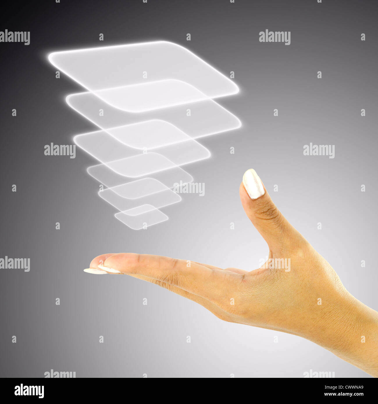 hand pushing on a touch screen interface Stock Photo - Alamy