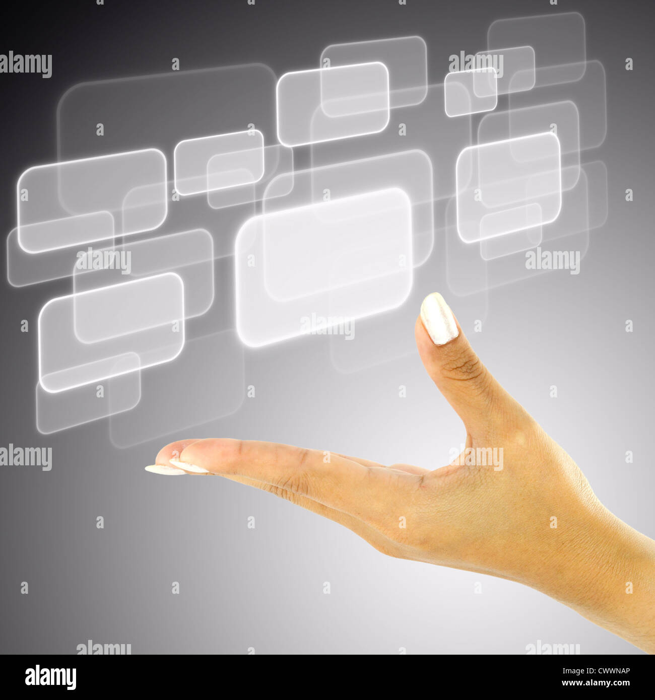 hand pushing on a touch screen interface Stock Photo - Alamy
