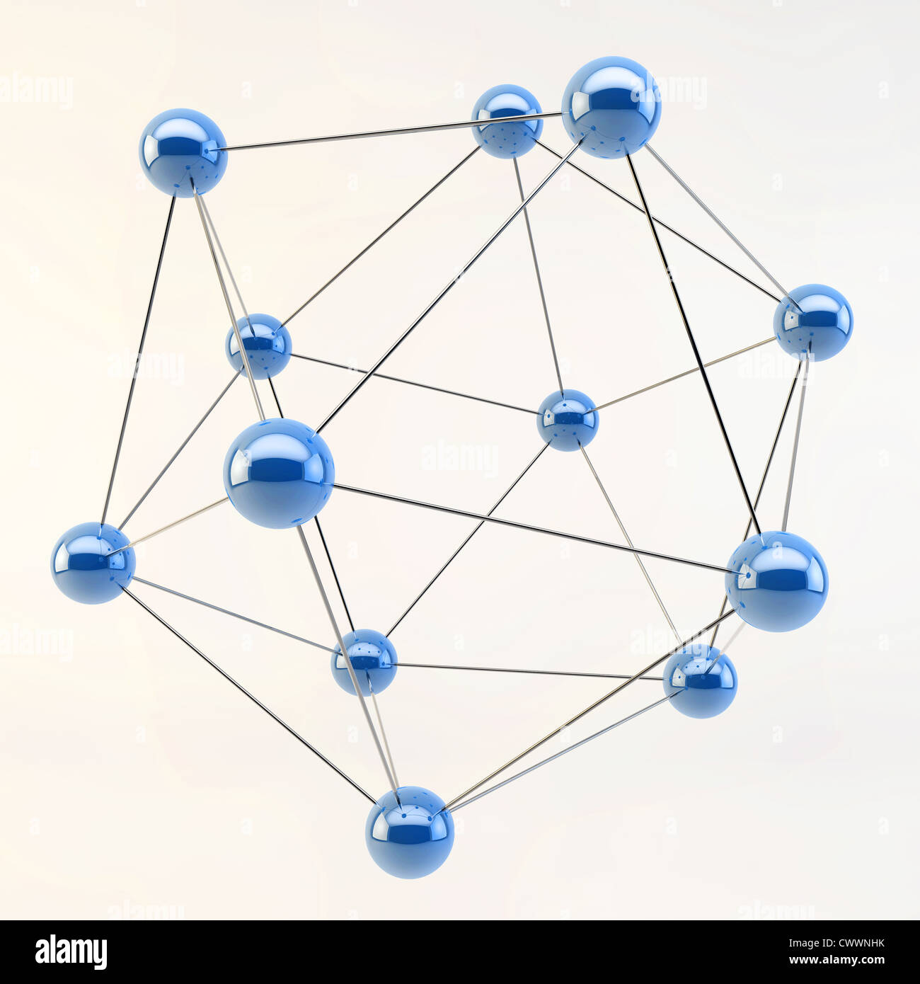 3D Abstract Linked Lines connecting spheres isolated on white ...