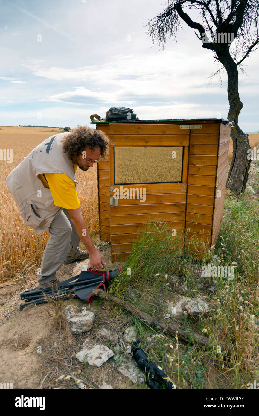 Bird Hide; Photo Logistics; being set up for use; Spain; summer Stock ...