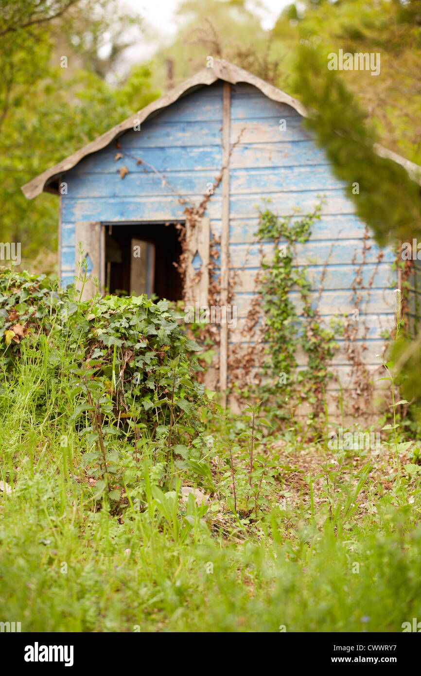 Blue wooden chicken coop Stock Photo - Alamy