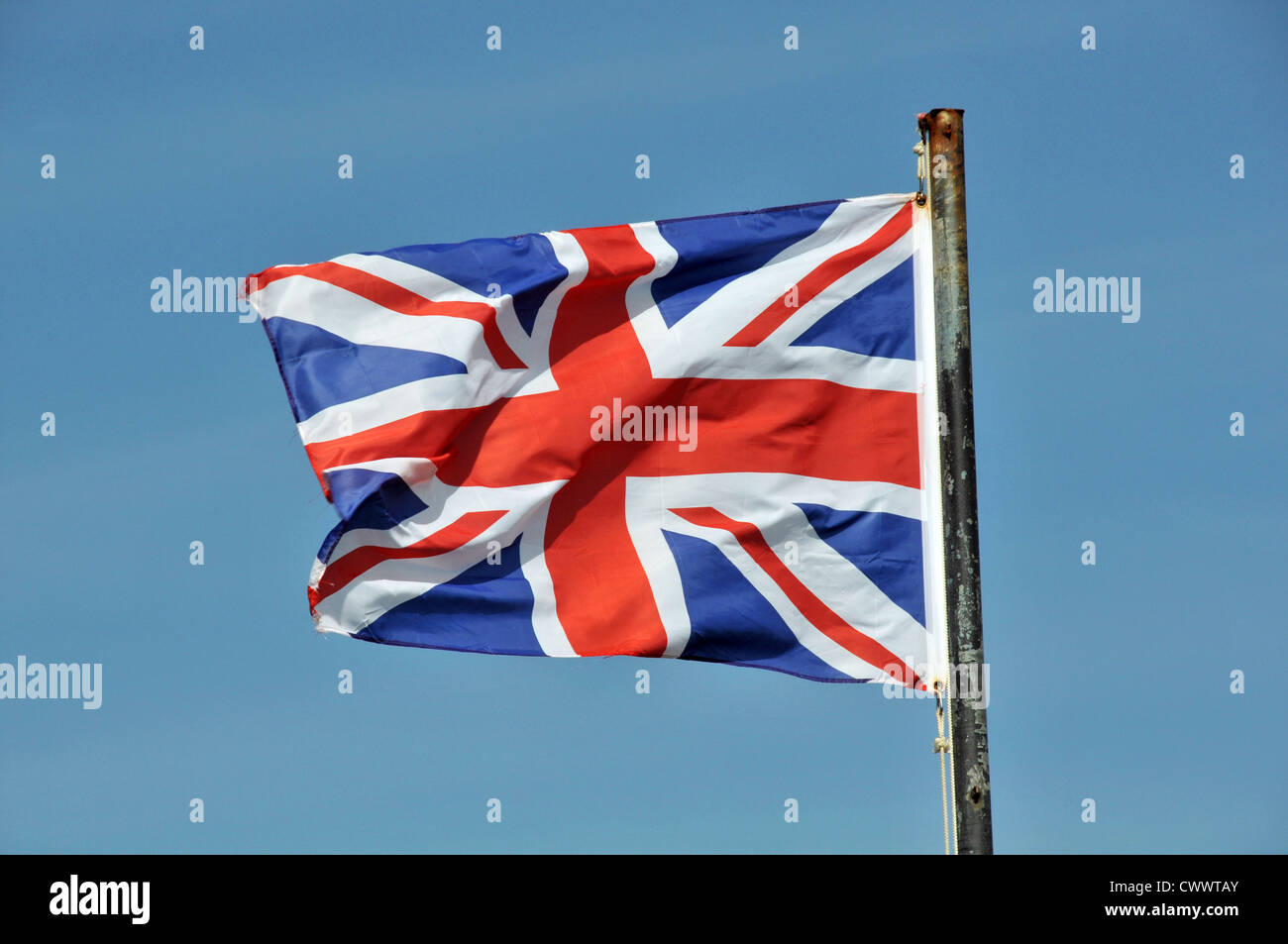 british flag in blue sky Stock Photo - Alamy
