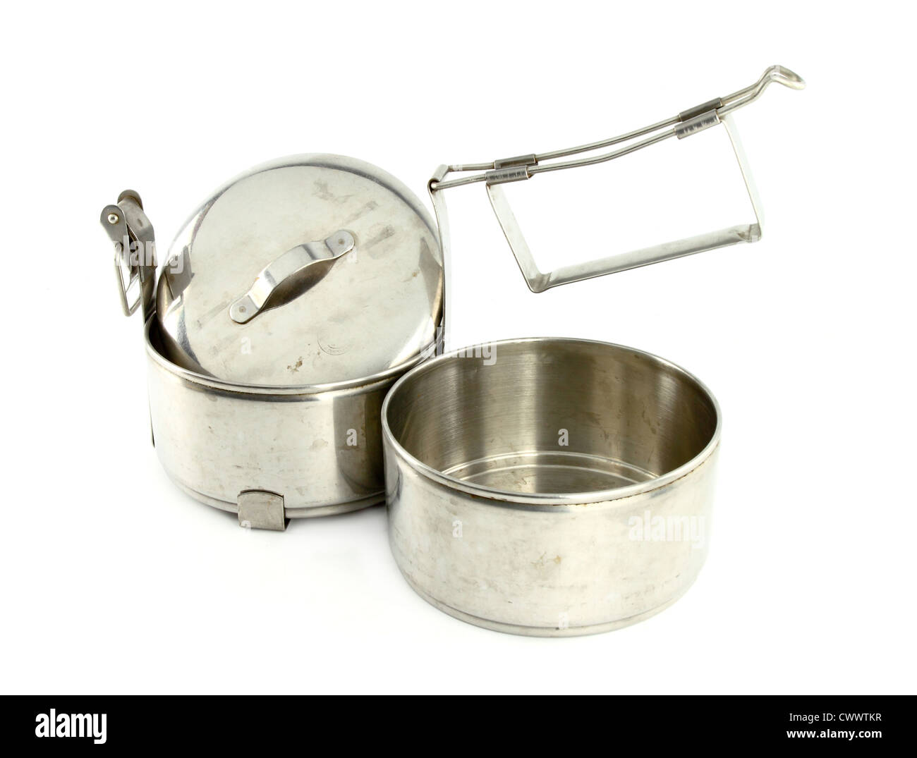 Silver Metal Tiffin separate, Food Container On White Background Stock ...