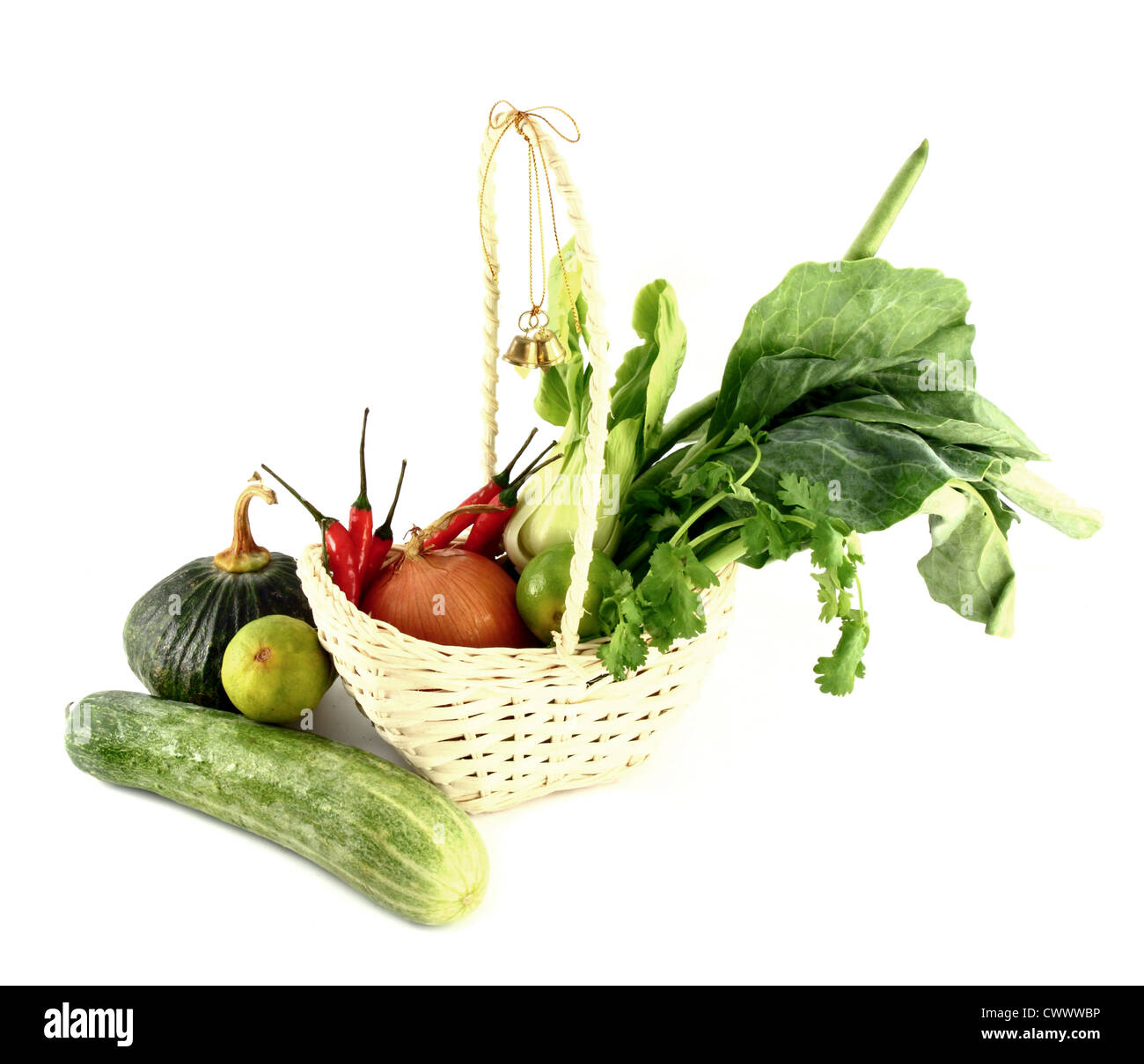 vegetables mix in basket on white background Stock Photo - Alamy