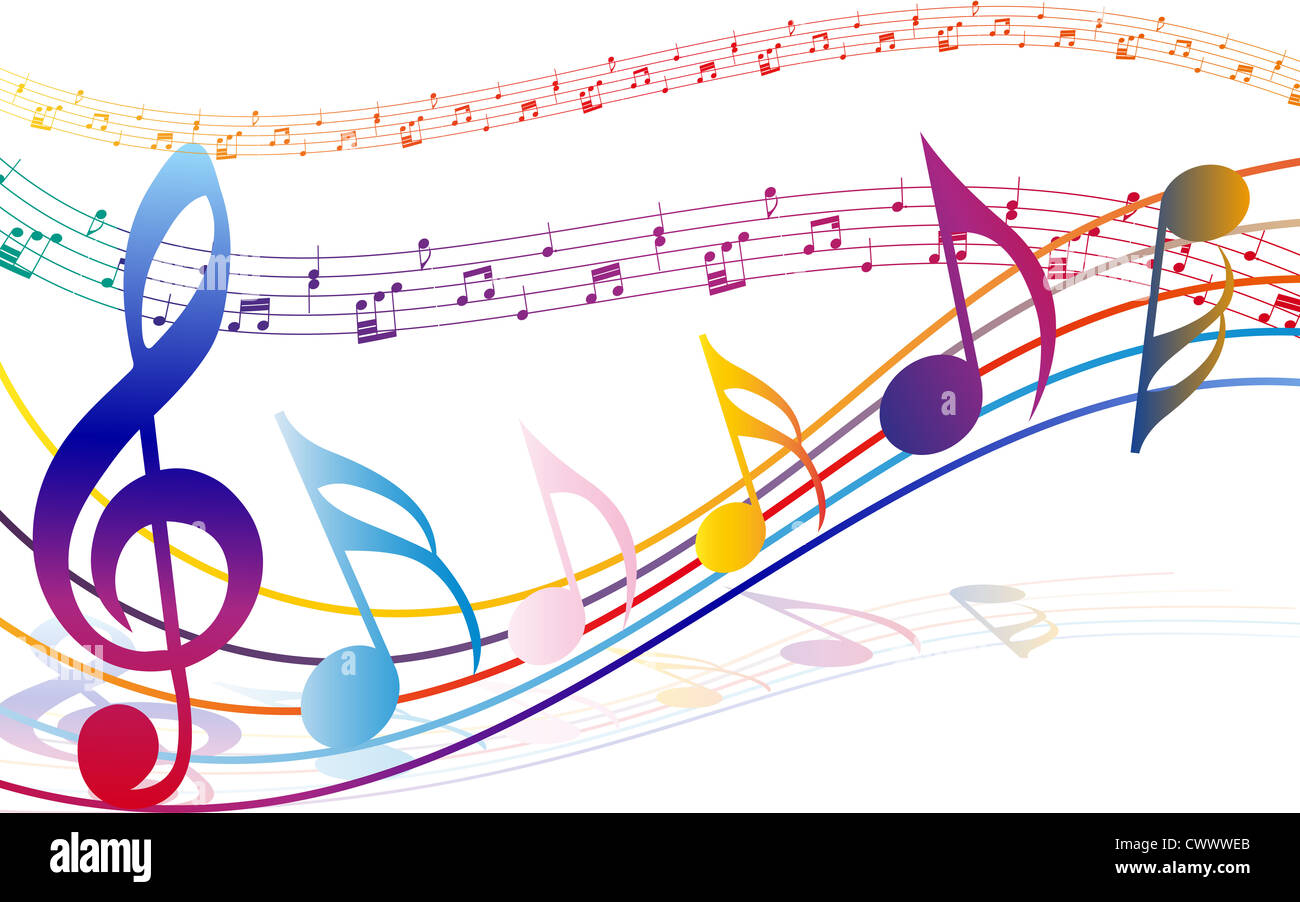 Multicolour musical notes staff background. Vector illustration with ...
