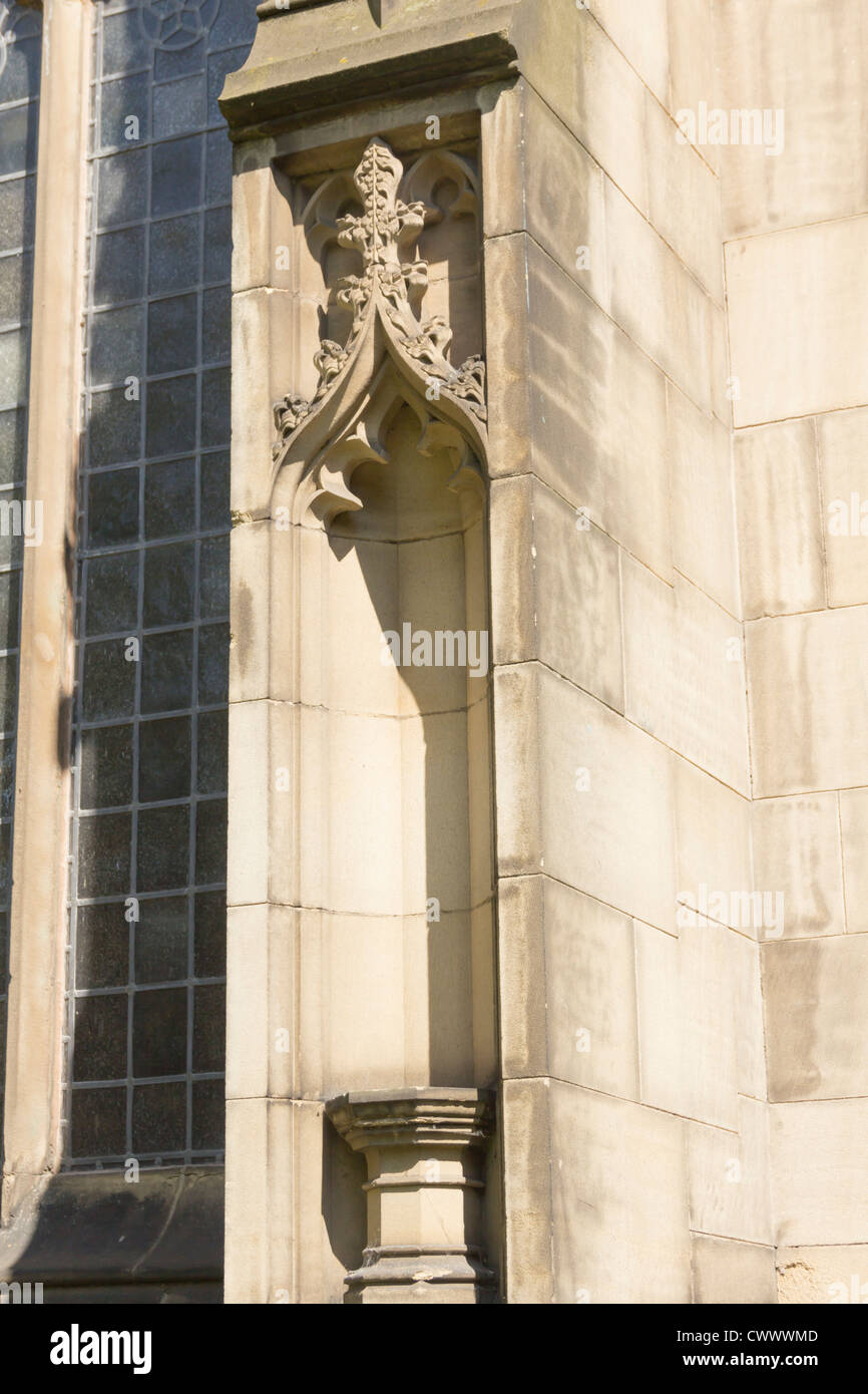 Details of an empty niche and plinth on an external wall of Manchester ...