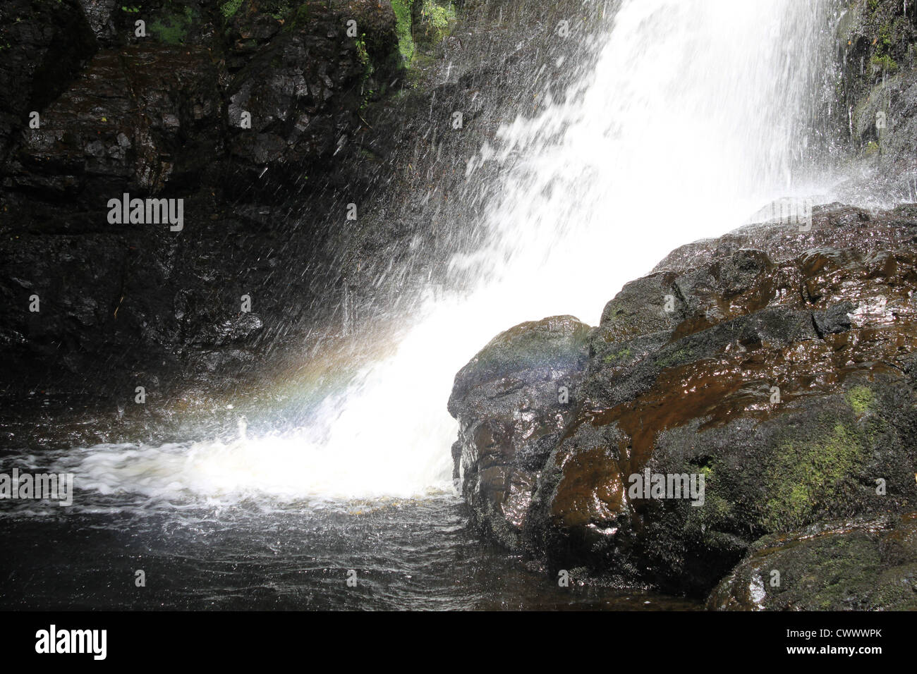 Rainbow at bottom of Grey Mare's Tail (waterfall) in Galloway Forest ...