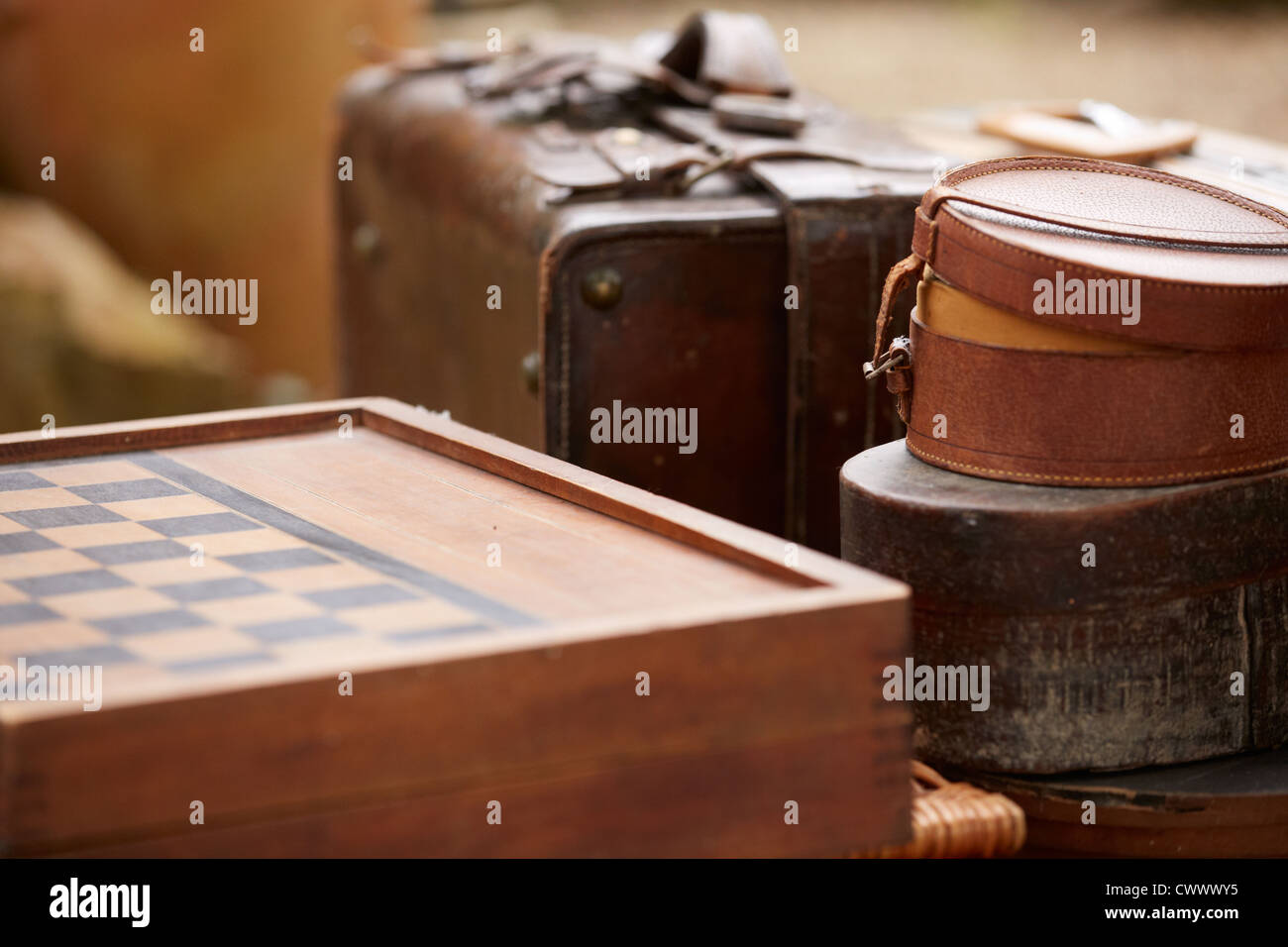 Close Up of old checkers chest and luggage Stock Photo - Alamy