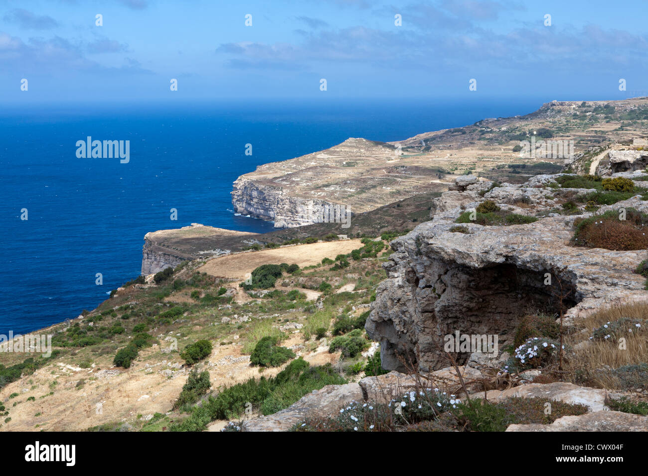 View of Dingli Cliffs, the highest point on the Island of Malta in the ...