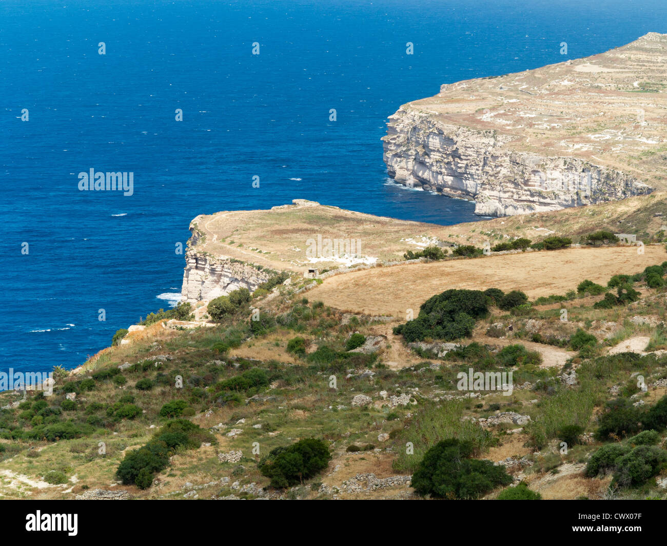View of Dingli Cliffs, the highest point on the Island of Malta in the ...