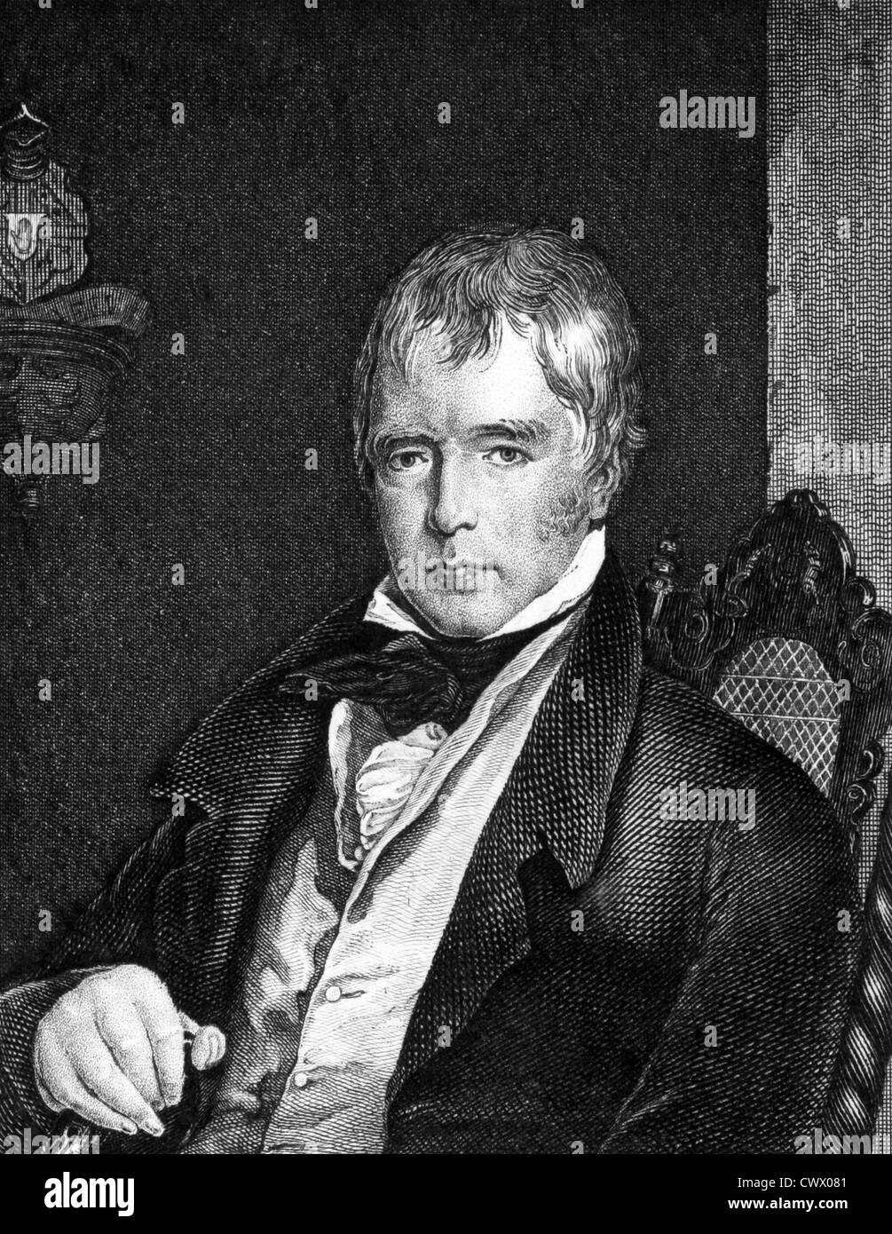 Walter Scott (1771-1832) on engraving from 1859. Scottish historical ...