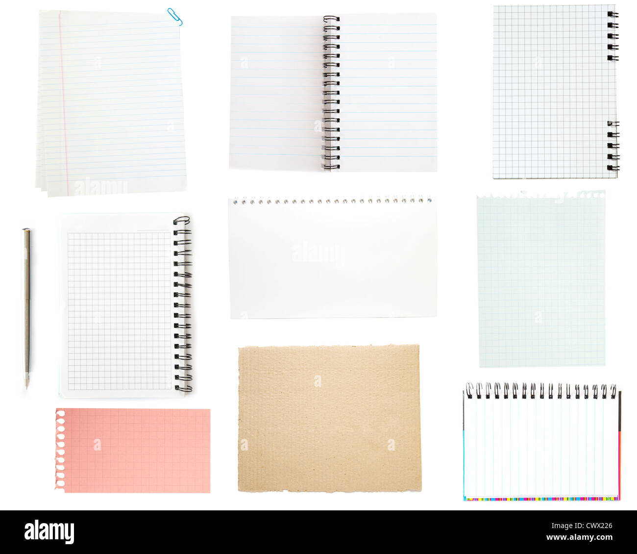 collection of old note paper on white background Stock Photo - Alamy