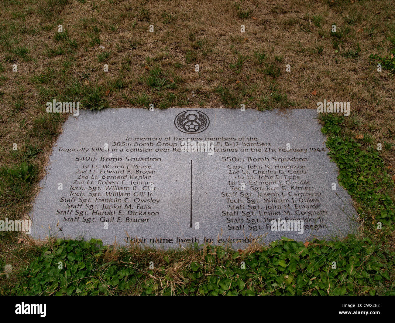 Memorial to the crew members of the 385th bomb group, killed in a ...
