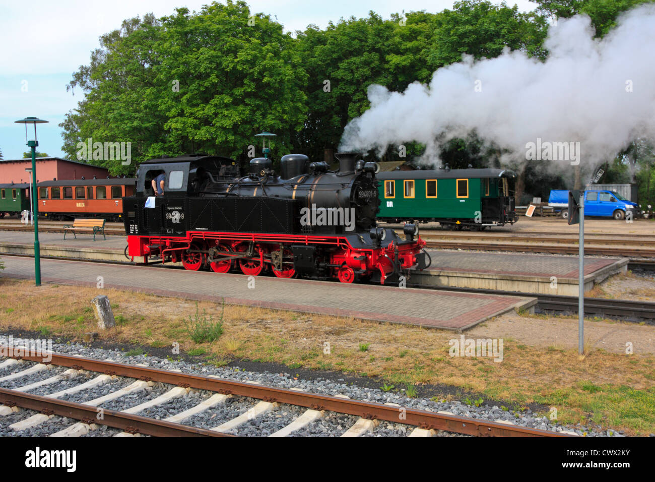 Narrow Gauge Steam Train "Rasender Roland" in Putbus, Ruegen Stock ...