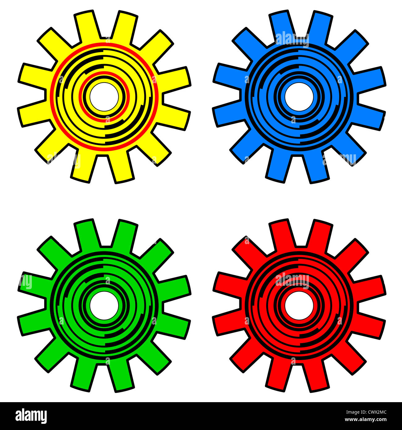 Colors gears on white background vector Stock Photo - Alamy