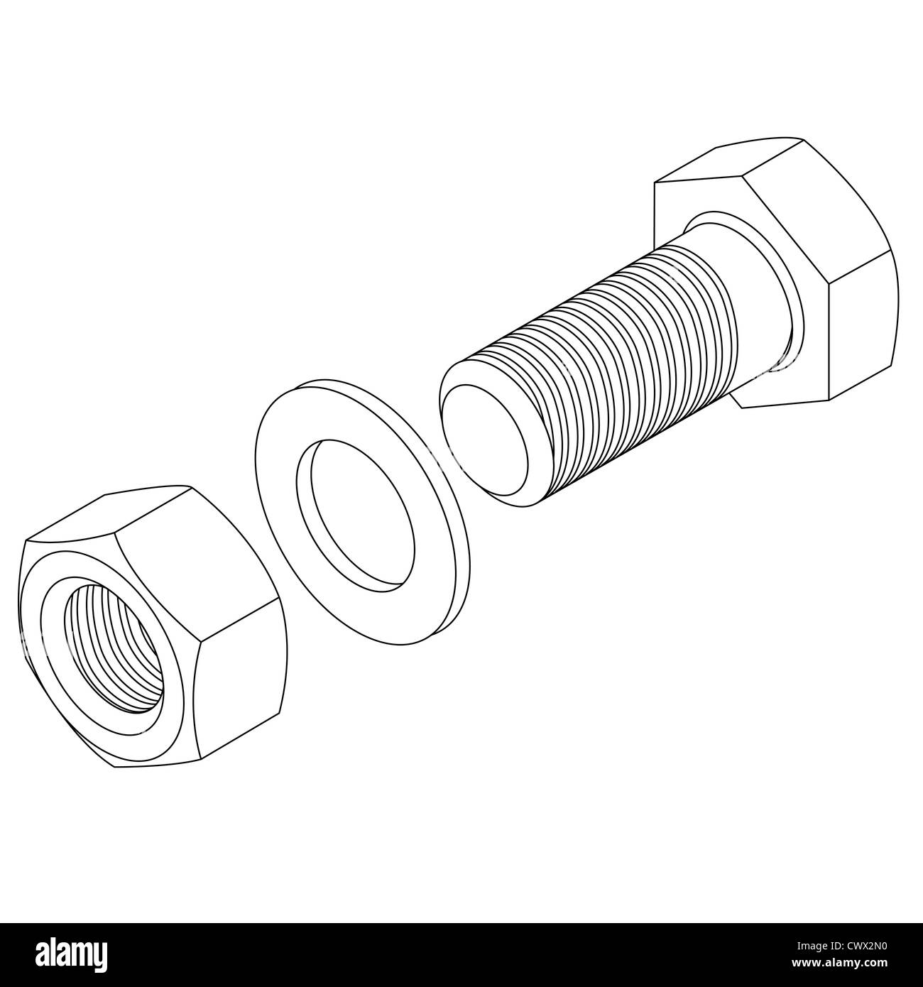 Stainless steel bolt and nut. Vector illustration Stock Photo - Alamy