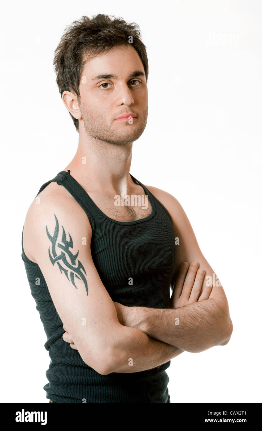 A portrait of a Young Man, 20 - 25 years old, and his Tattoo on his ...