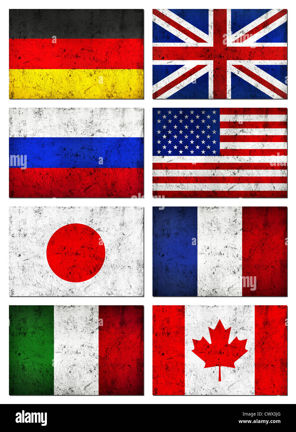 Set of Grunge Dirty and Weathered Great 8 (G8) Countries Flag, Old ...
