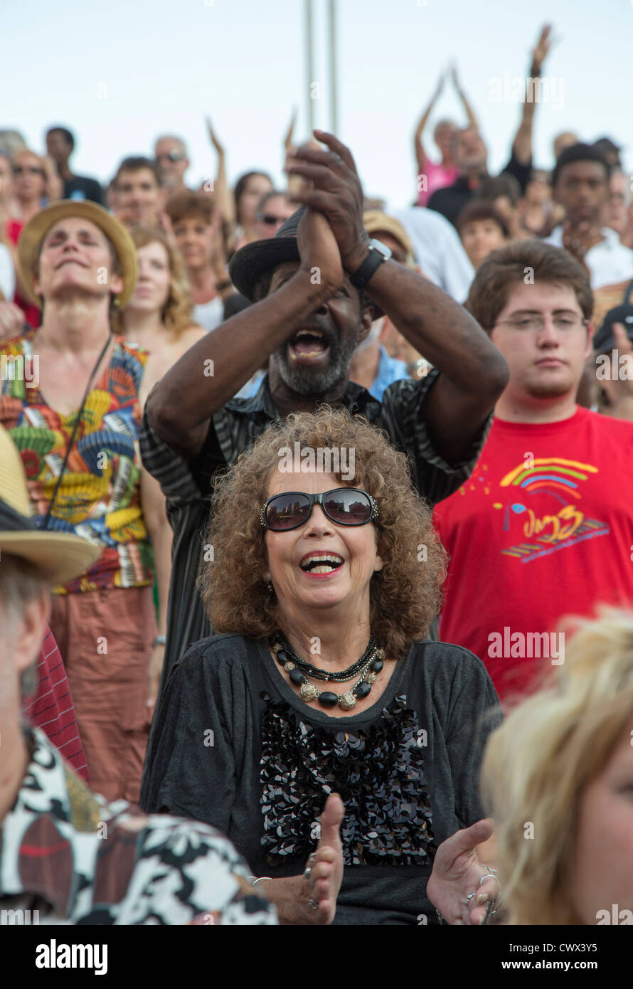 Detroit, Michigan - A crowd listens to the Preservation Hall Jazz Band ...